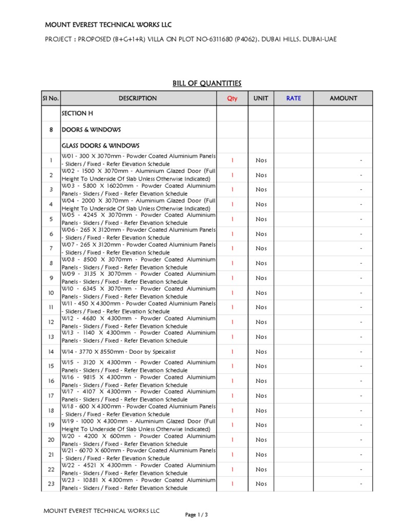 11B Boq For Glass Works - 230307 - 144710 | PDF | Architectural Design ...