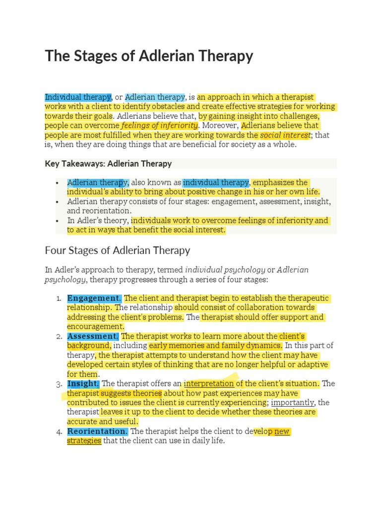 The Stages of Adlerian Therapy | PDF | Psychotherapy | Psychology