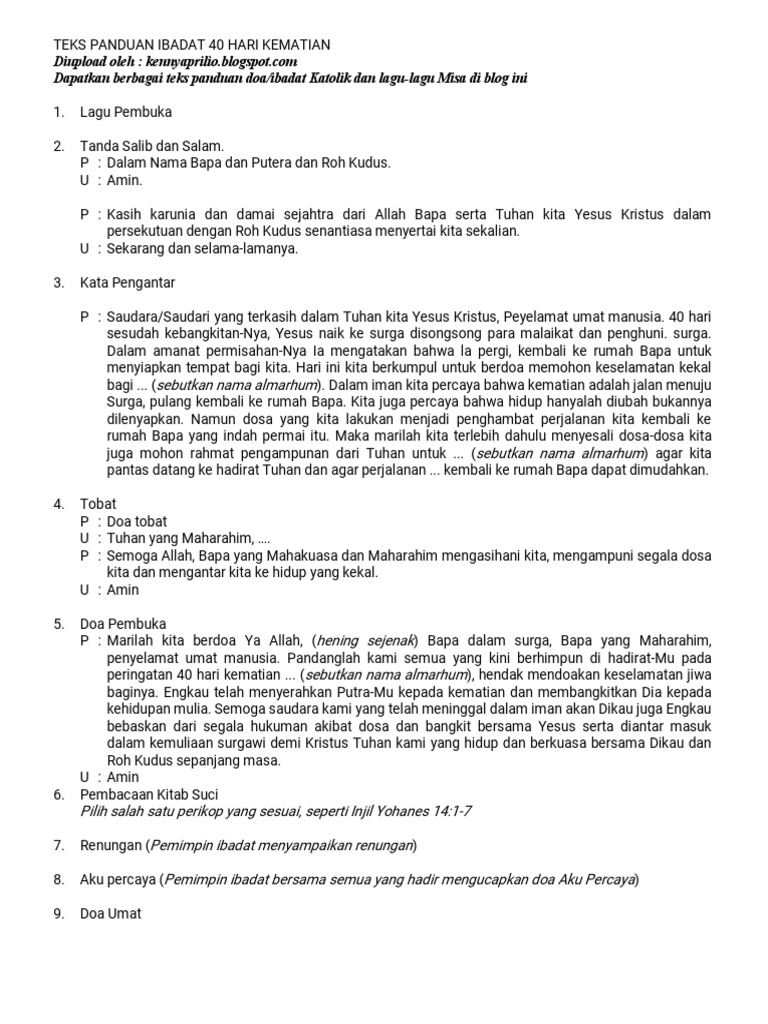 Panduan Ibadat 40 Hari Kematian Katolik | PDF | Puisi