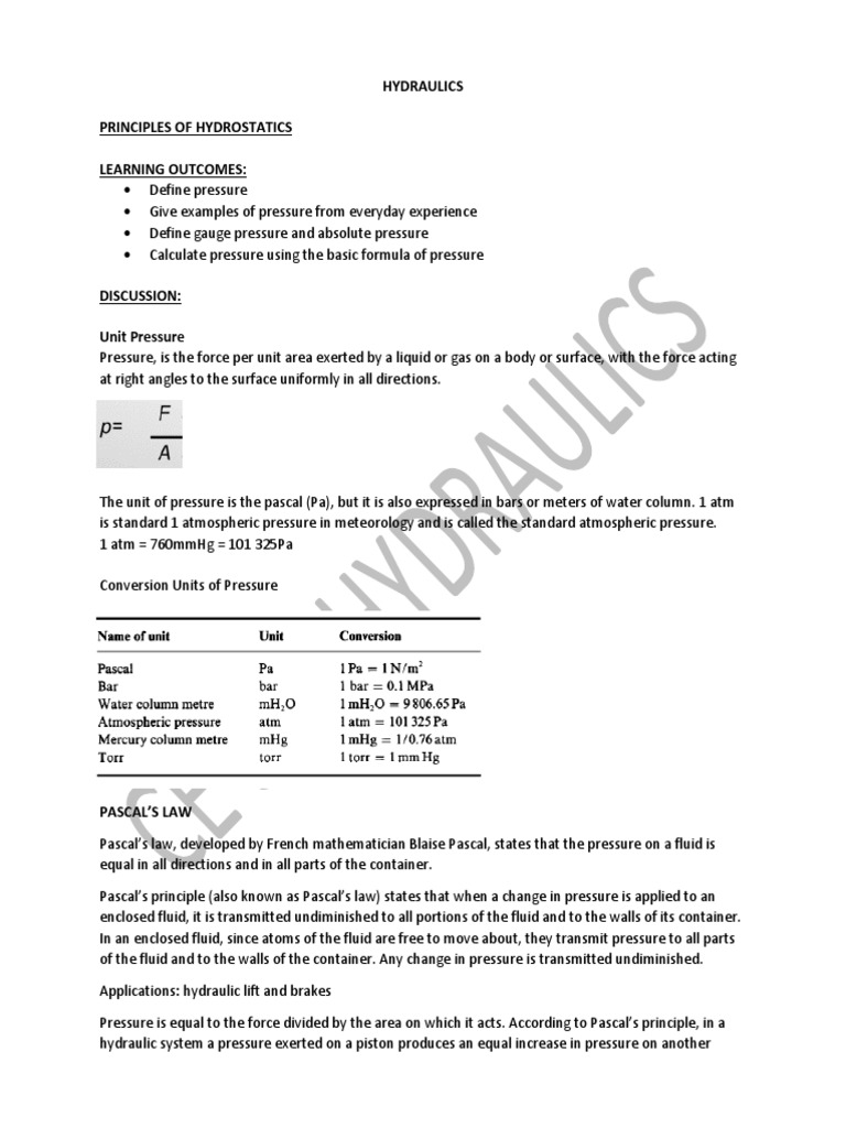 3.) Principles of Hydrostatics PDF | PDF | Pressure | Pressure Measurement