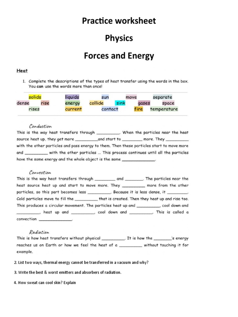 Practice Worksheet - Forces and Energy | PDF