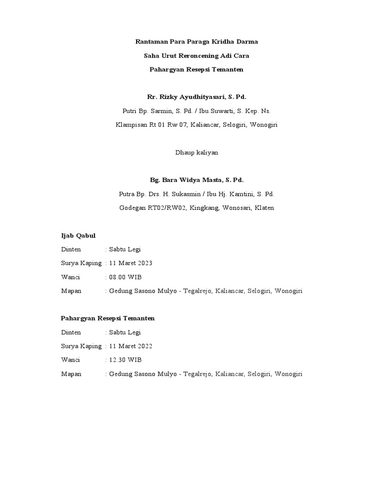 Rantaman para Paraga Kridha Darma (Klempakan Ulem) | PDF