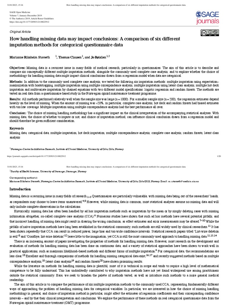 How Handling Missing Data May Impact Conclusions - A Comparison of Six Different Imputation ...