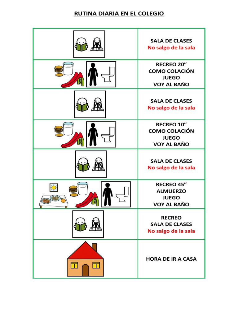 Rutina Diaria en El Colegio | PDF