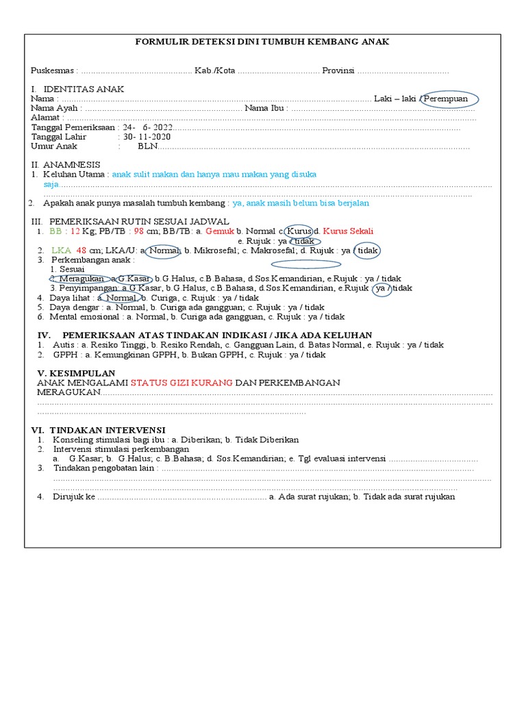 CONTOH PENGISIAN instrumen DDST dan KPSP | PDF