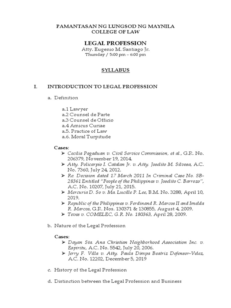 PLM CL 1B4 Syllabus Leg Prof 2022 | PDF | Lawyer | Practice Of Law