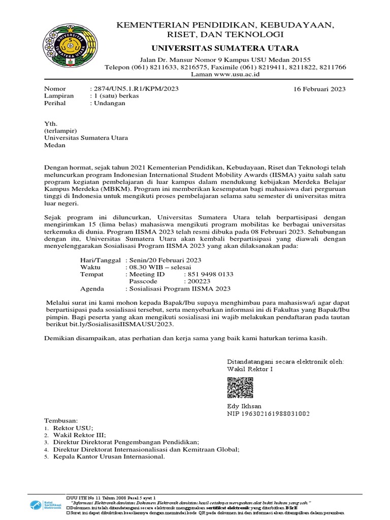 Undangan Sosialisasi IISMA USU 2023 Dan Flyer 20022023 PDF | PDF