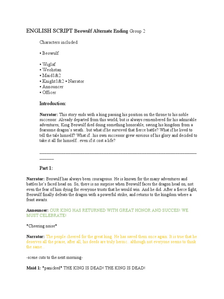ENGLISH SCRIPT Beowulf Alternate Ending Group 2 | PDF