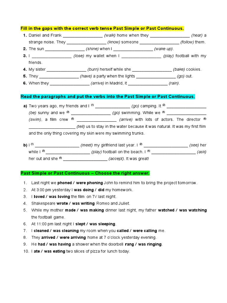 Past Continuous and Past Simple Exercises | PDF