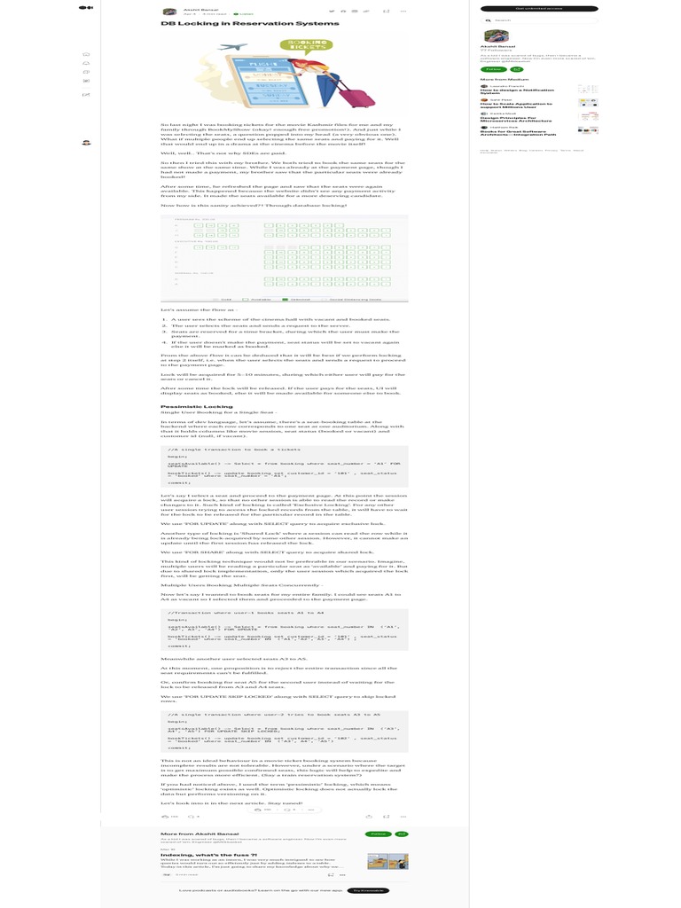Database Locking in Ticket Booking | PDF | Database Index | Databases
