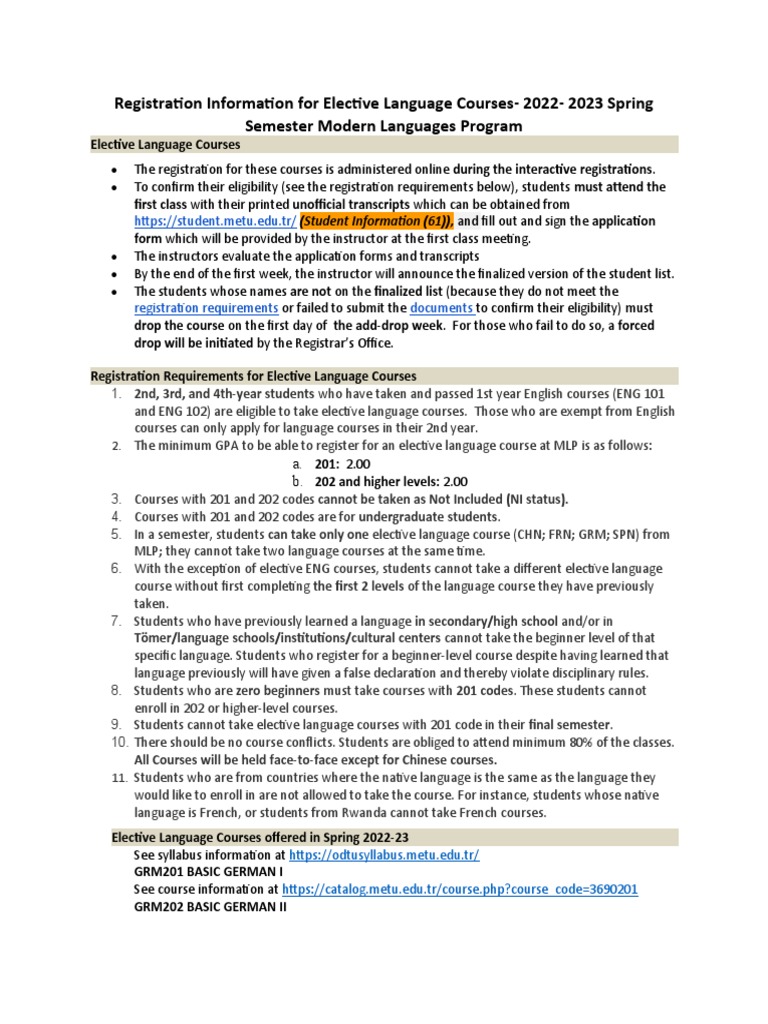 MLP Elective Language Courses | PDF