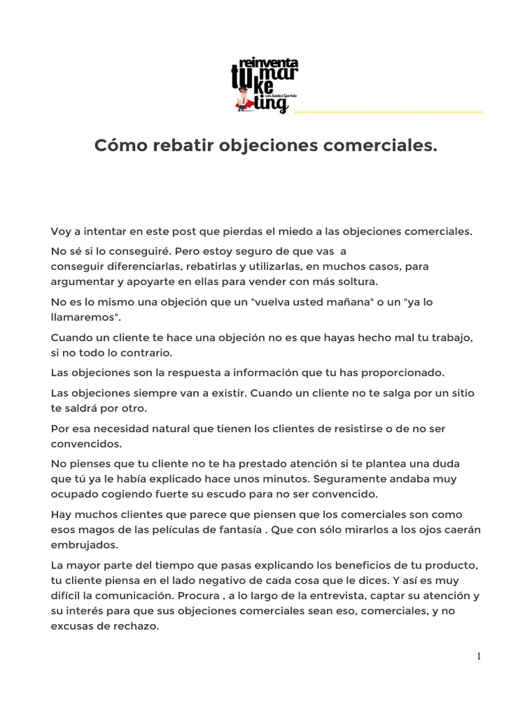 Cómo Rebatir Objeciones Comerciales PDF | PDF | Cliente | Sector privado