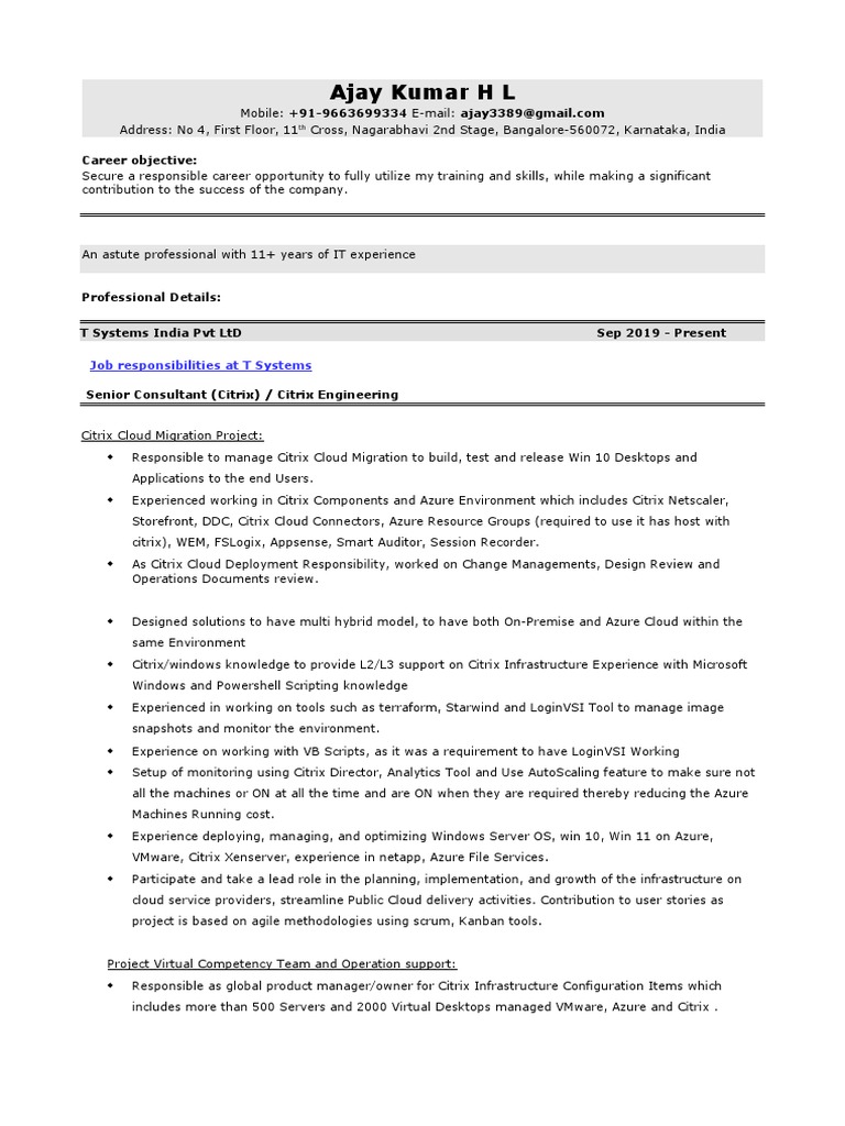 Ajay Kumar H L - PM | PDF | Citrix Systems | Cloud Computing