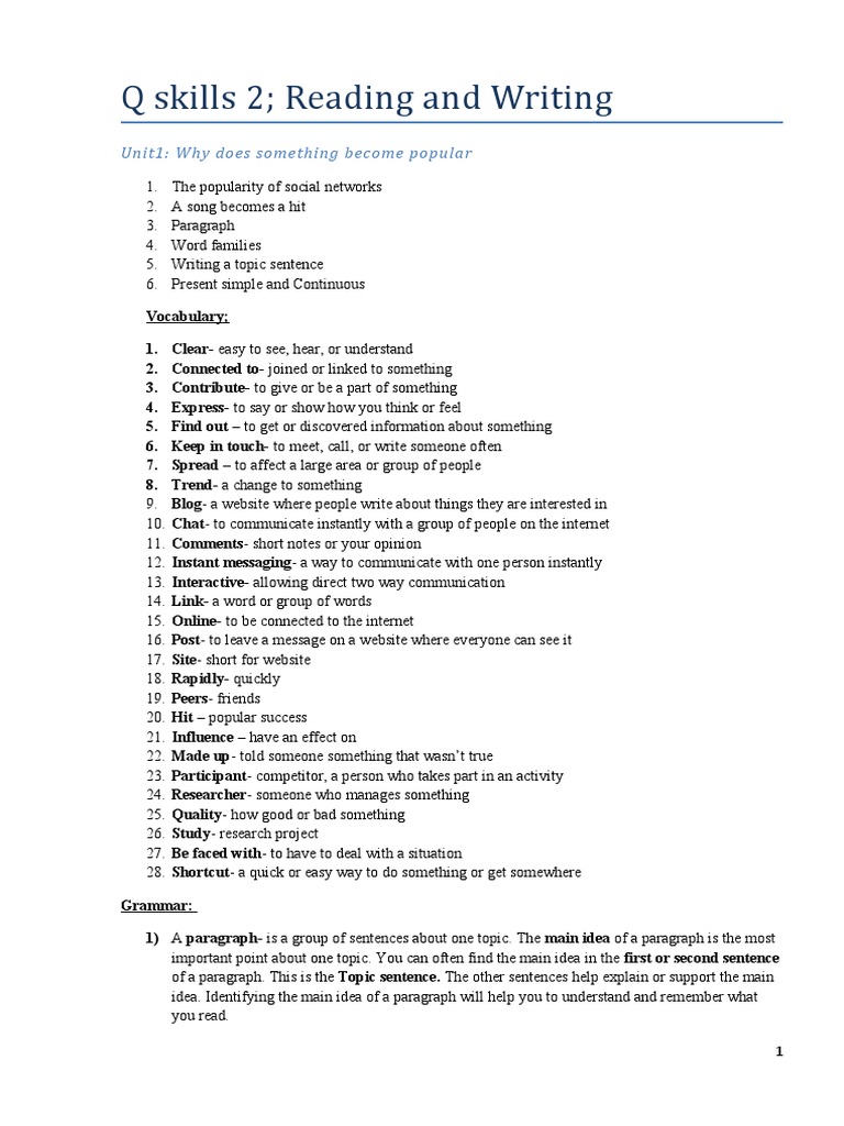 1 курс Q skills 2 reading and writting | PDF | Verb | Internet