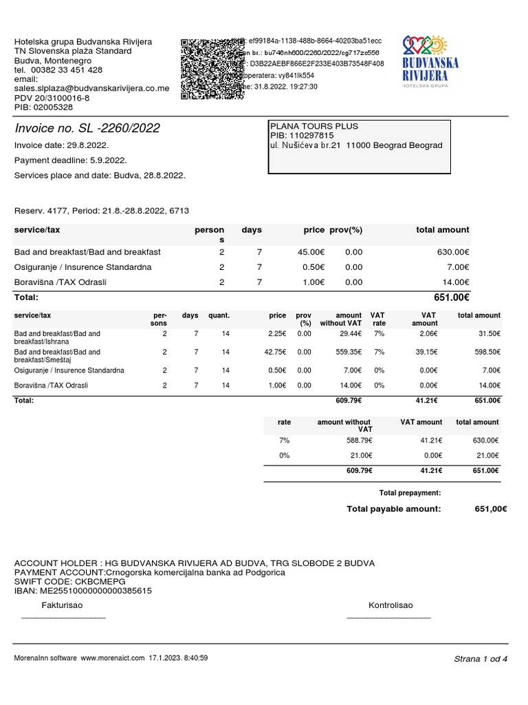 Hotel Invoices for Accommodation and Services | PDF | Value Added Tax ...