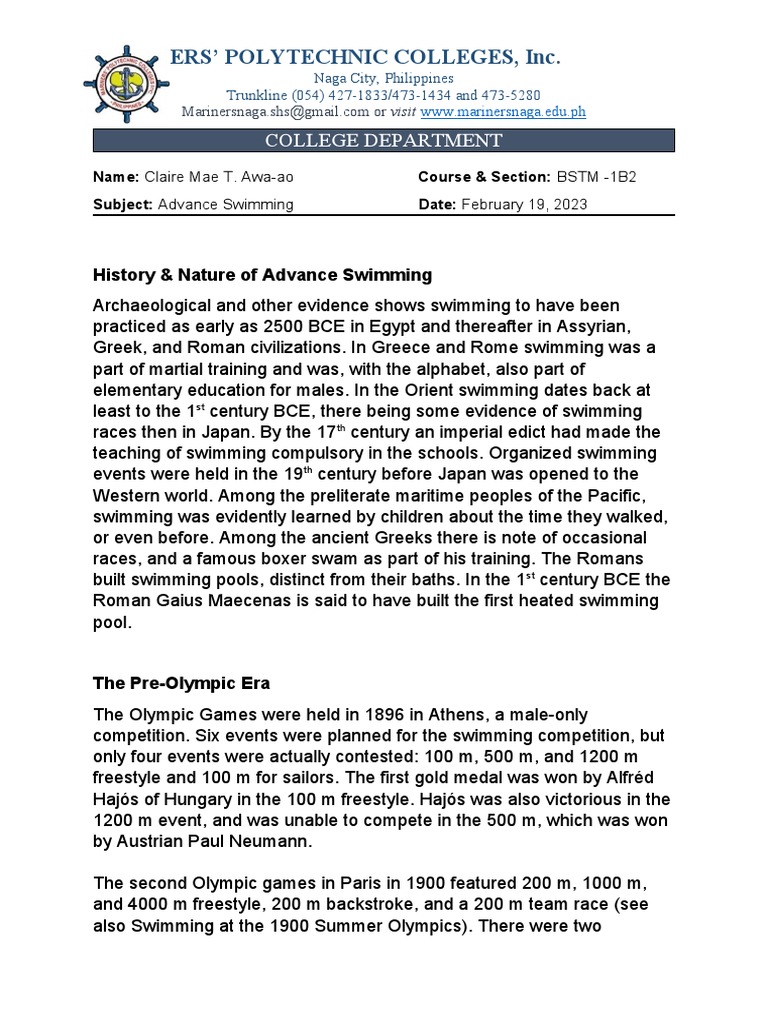 A Comprehensive History of the Evolution of Swimming: From Ancient ...