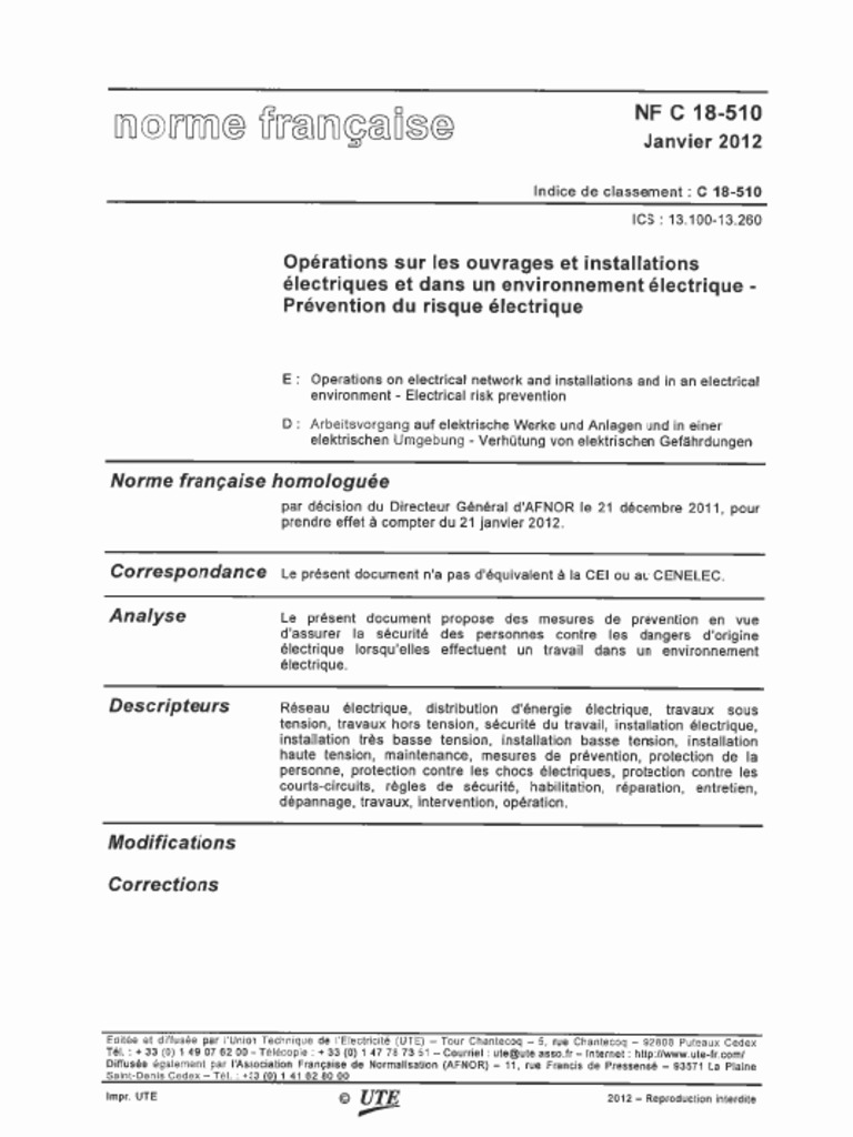 NF C 18-510 - Risque Electrique PDF | PDF