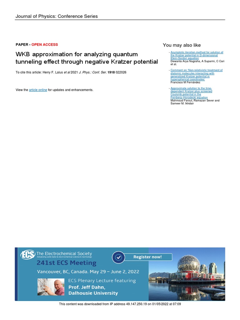 WKB Approximation For Analyzing Quantum Tunneling Effect Through ...