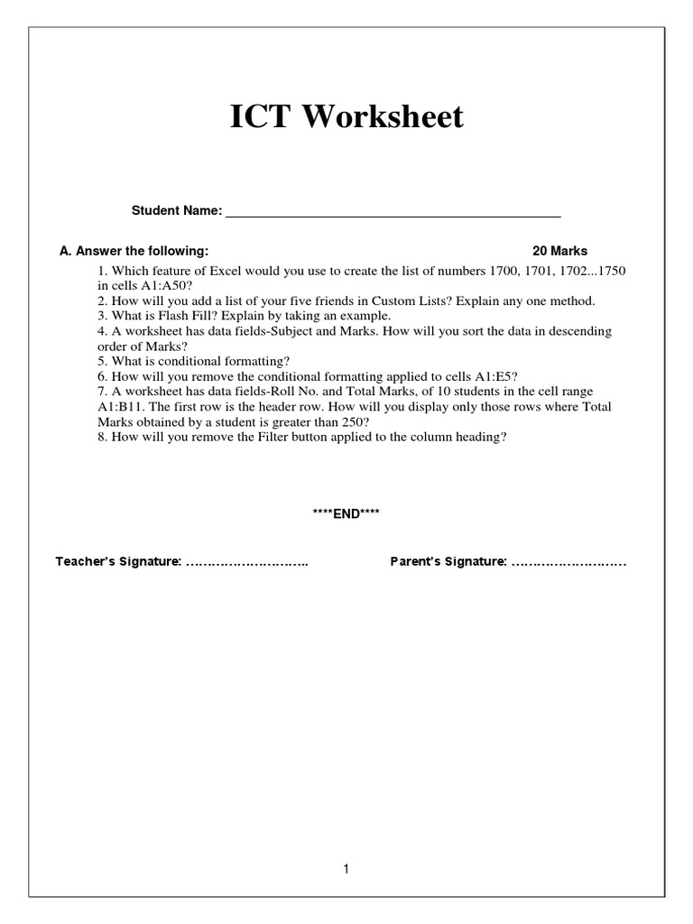 ICT Worksheet | PDF