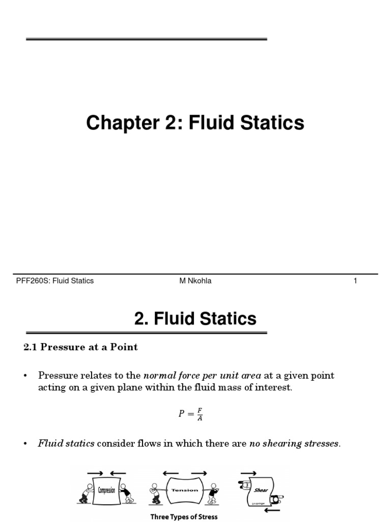 PFF260S 2023 Chapter 2 (Fluid Statics - Pressure and Pressure Measurement) PDF | PDF | Pressure ...