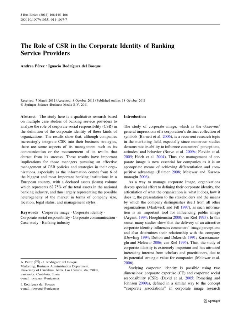 The Role of CSR in The Corporate Identity of Banking Service Providers ... The Role of CSR in The Corporate Identity of Banking Service Providers ...
