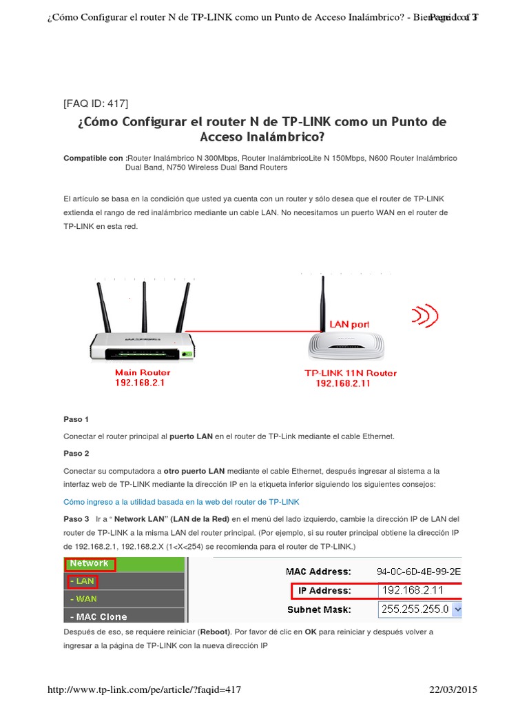 Extender Red con Router TP-LINK por LAN | PDF | Enrutador (Computación) | Punto de acceso ...