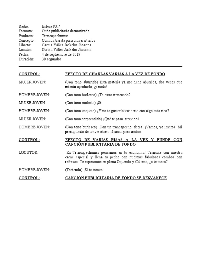 Guion Cuña Publicitaria | PDF