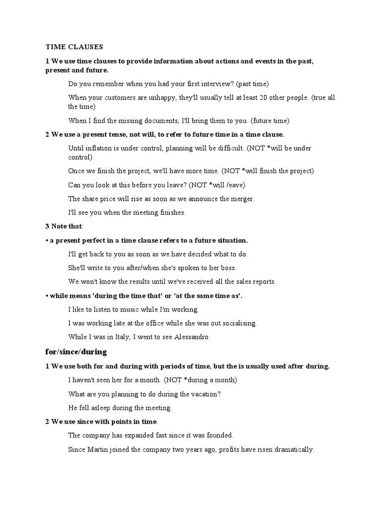 TIME CLAUSES (Explanation) | PDF