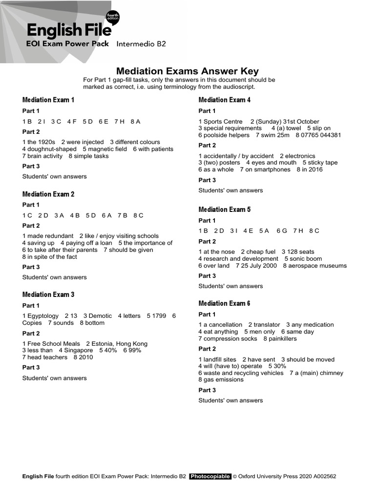 B2 - Mediation - Answer Key PDF | PDF