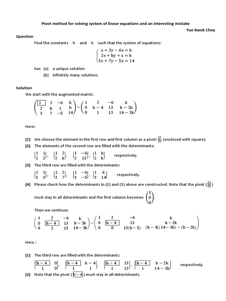 Pivot Method For Solving System of Linear Equations and An Interesting Mistake PDF | PDF ...