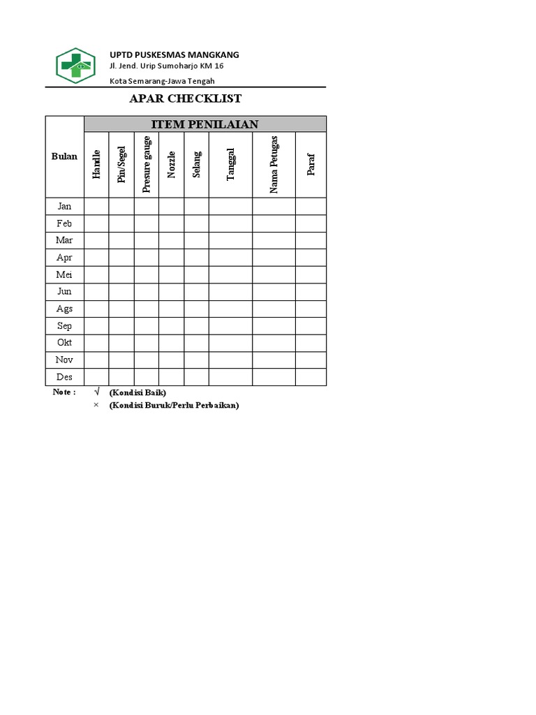 Checklist APAR Puskesmas Mangkang | PDF