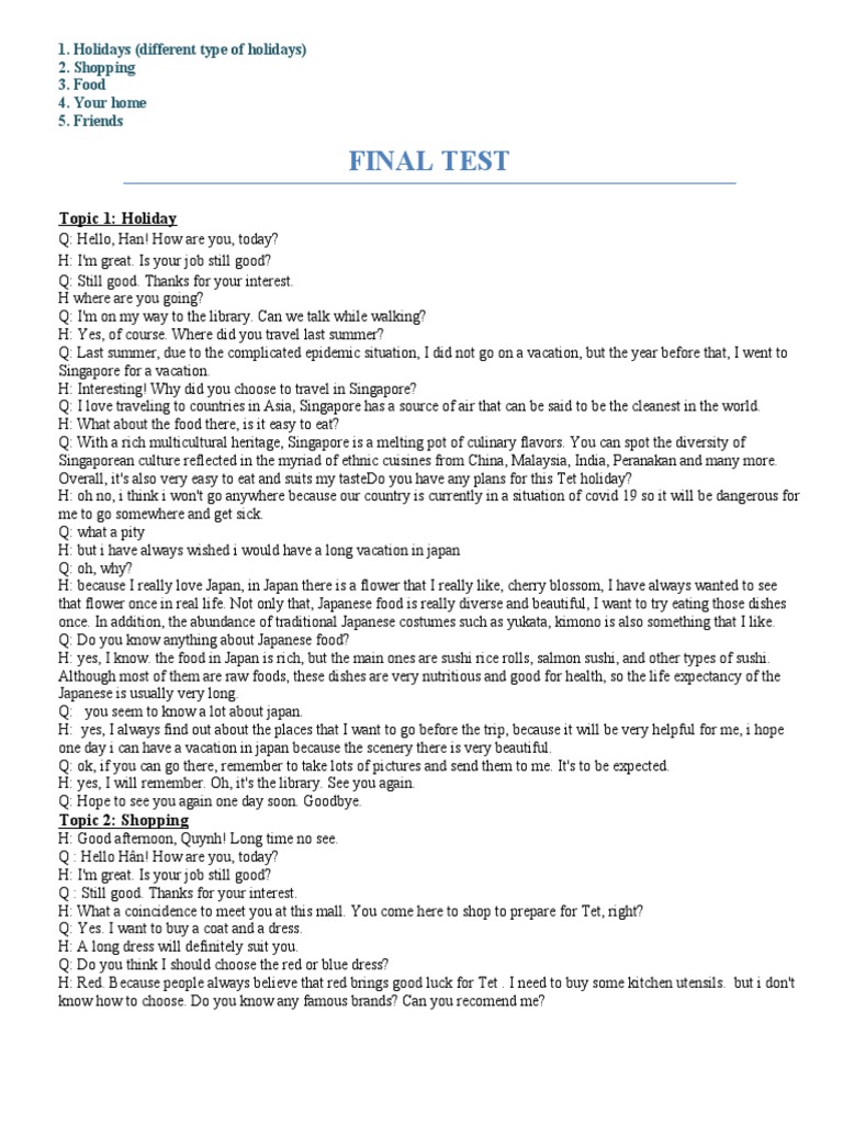 Final Test of Speaking | PDF | Sushi | Lunch