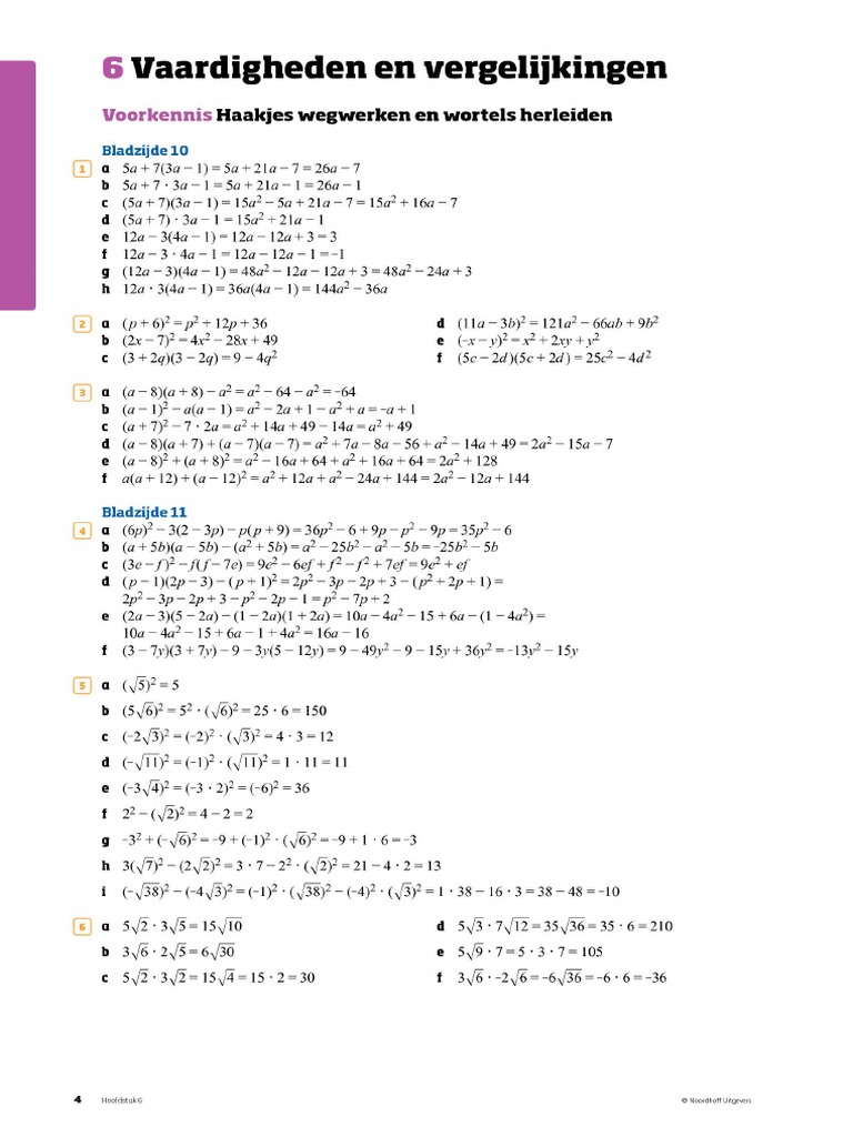 Wiskunde Vwo 3 h6 Uitwerkingen | PDF