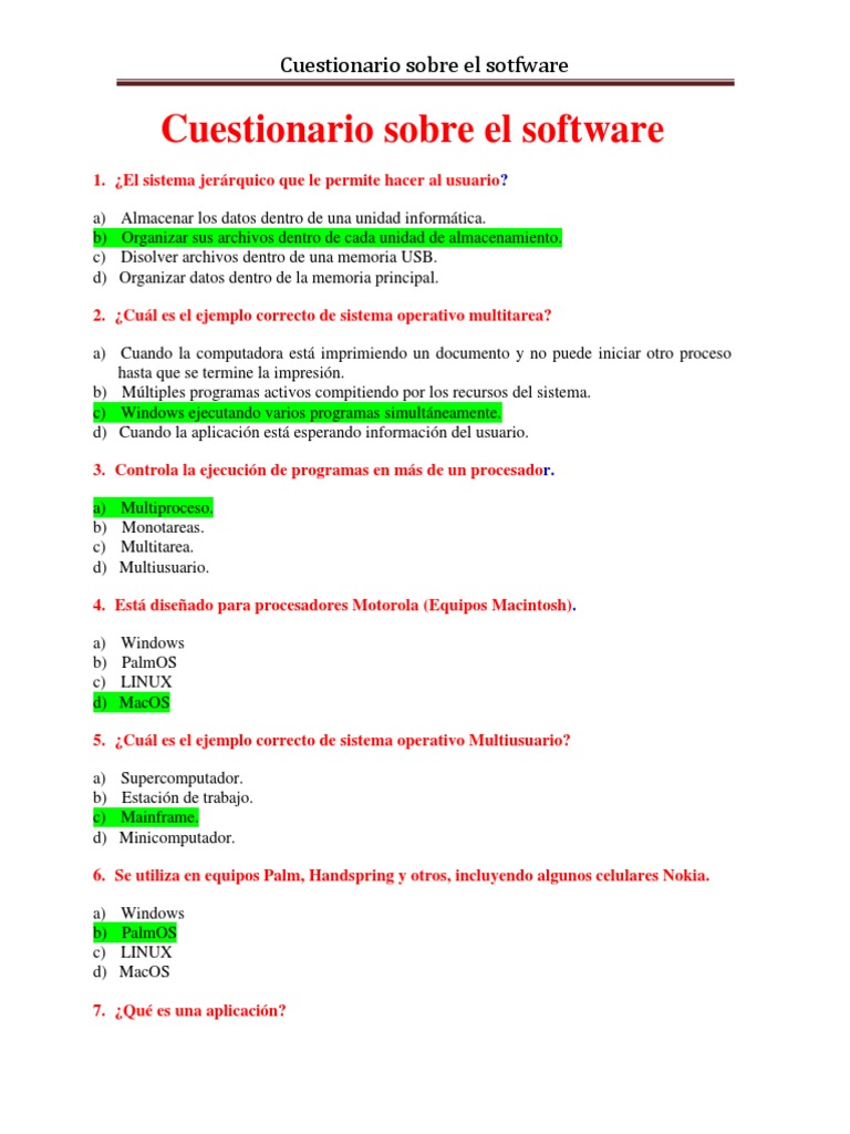 Cuestionario Sobre El Software | PDF | Programación | Programa de computadora