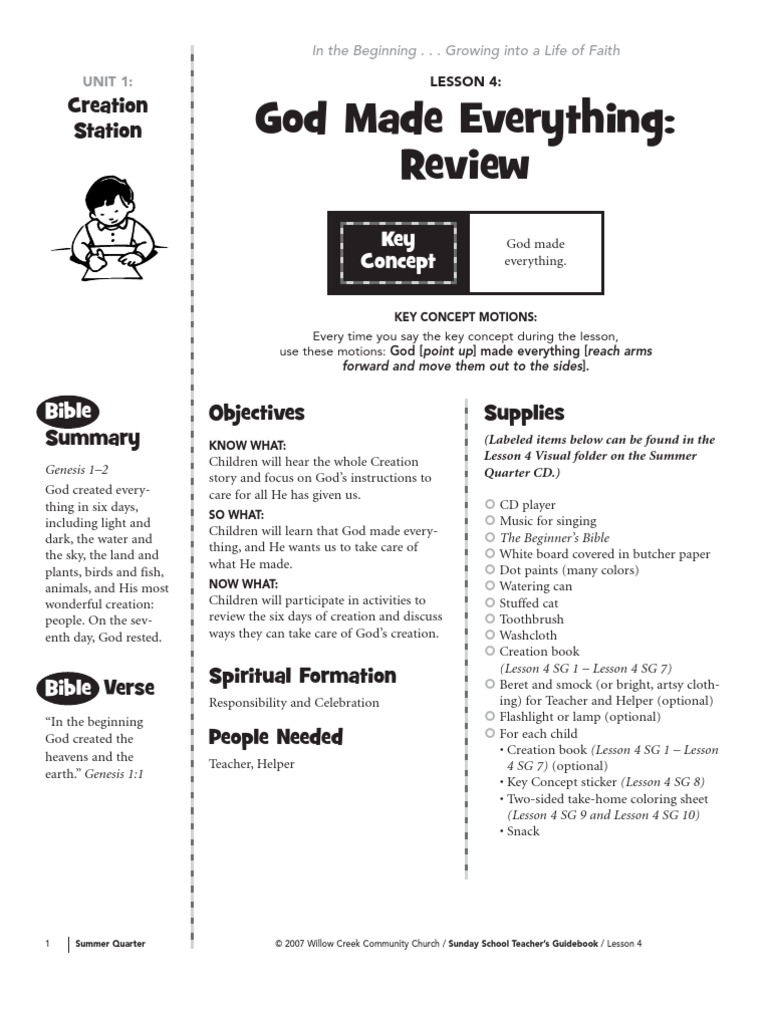 9/25/11 Summer Unit 1: God Made Everything Lesson 4 | Download Free PDF ...