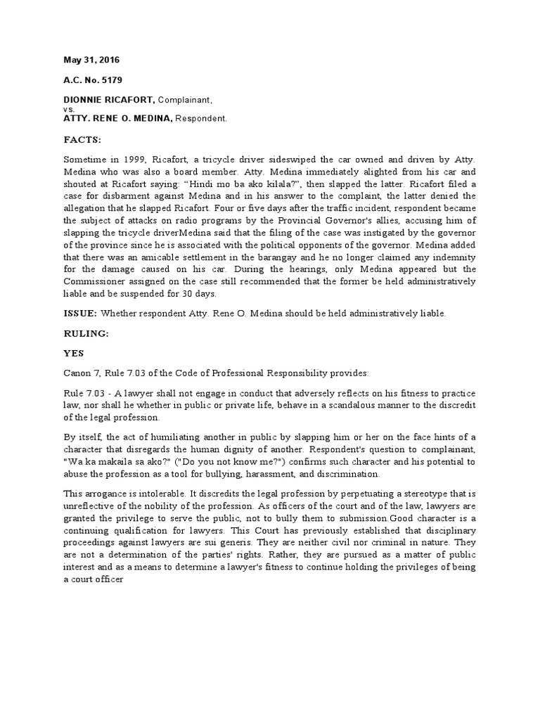 Ricafort V Medina A.C. No. 5179 | PDF | Lawyer | Justice
