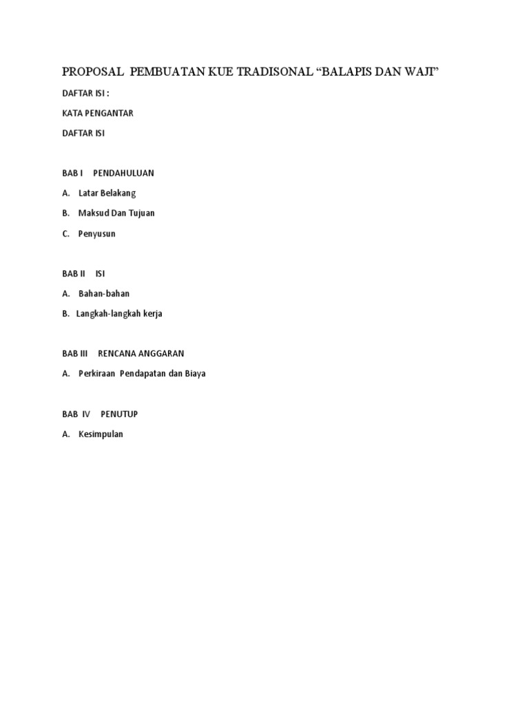 Proposal Kue Balapis Dan Wajik | PDF