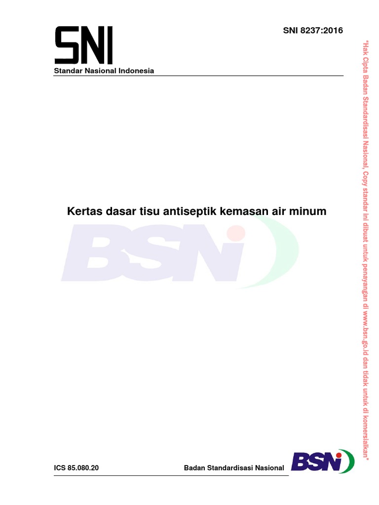 SNI 8237-2016 (1) - Tissue Air Minum PDF | PDF