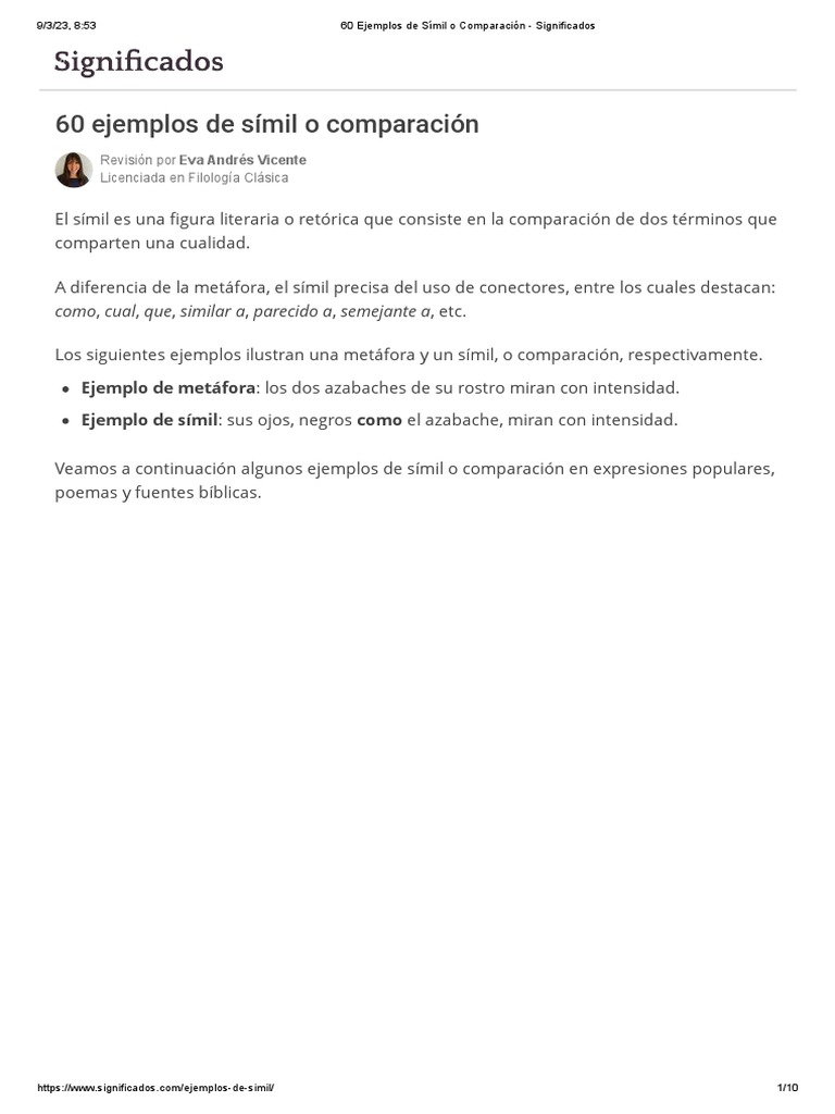 60 Ejemplos de Símil o Comparación - Significados | PDF | Metáfora