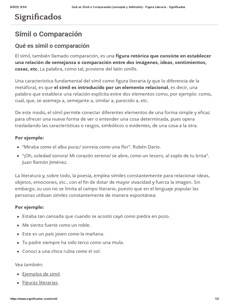 Símil y Comparación: Definición y Ejemplos | PDF | Metáfora