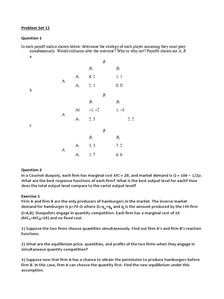 Problem Set 11 | PDF | Economic Equilibrium | Demand