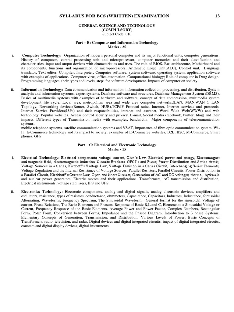BCS Computer Written Syllabus | PDF | Electrical Network | Voltage
