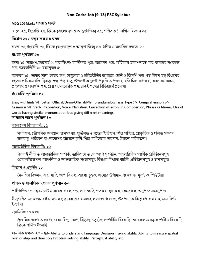 Non Cadre PSC Syllabus 1 | PDF