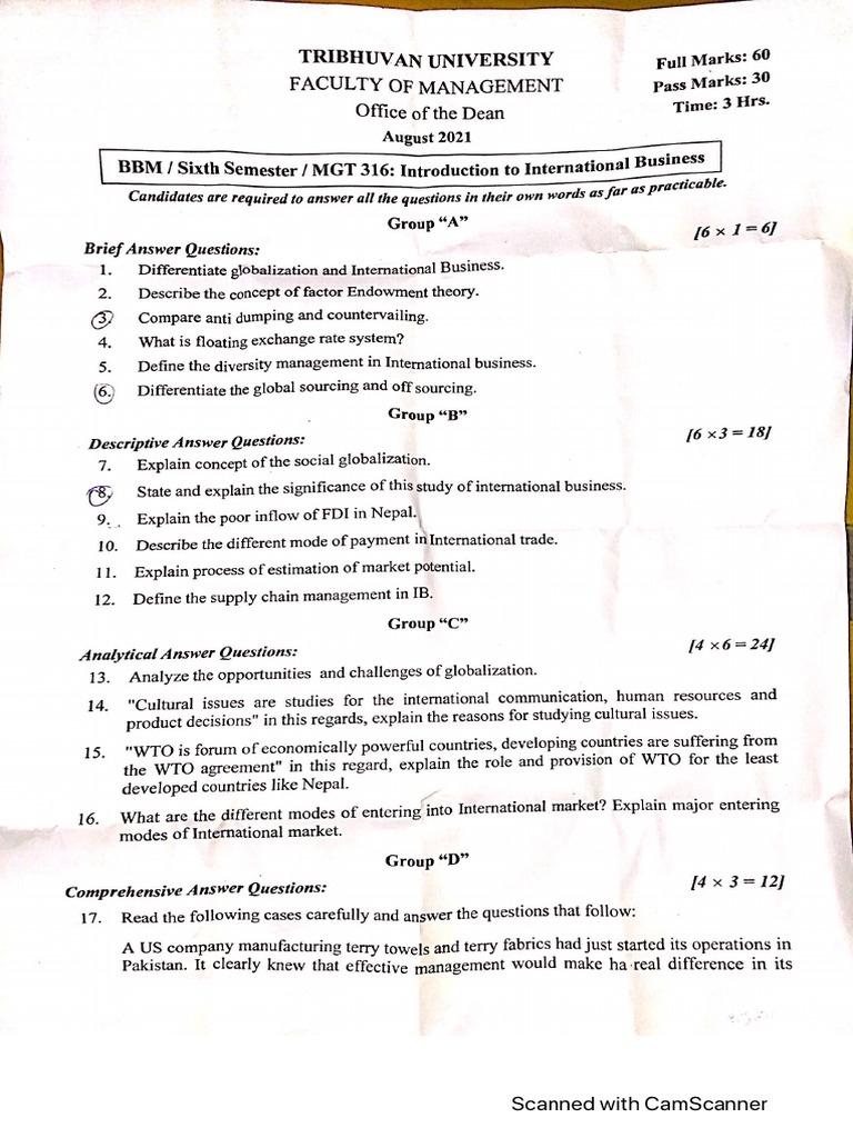 2021 BBM 6th Sem Final Questions | PDF