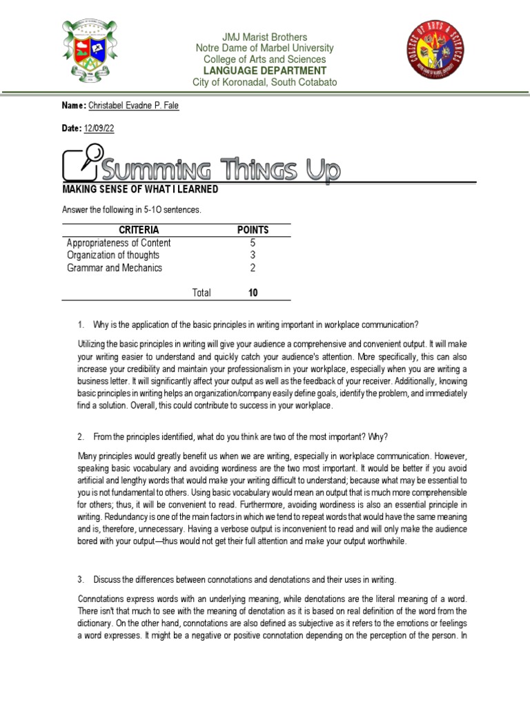 Ah 111 Activity On Basic Principles in Writing | PDF | Thought | Word