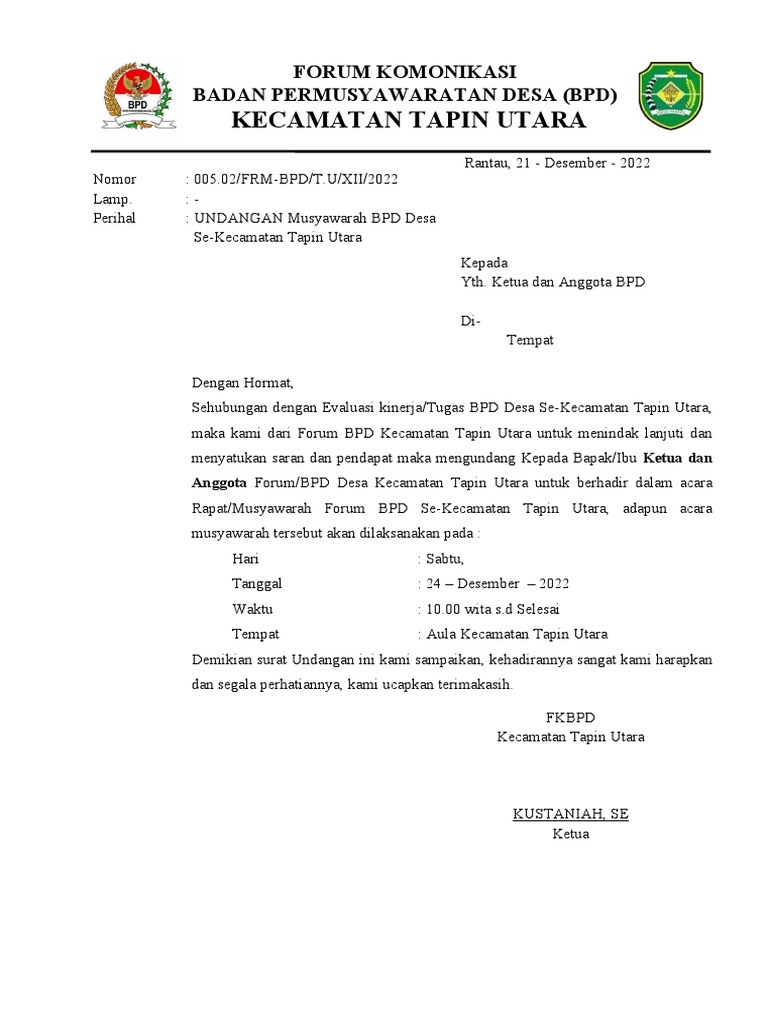 UNDANGAN Forum BPD Des 2022 | PDF