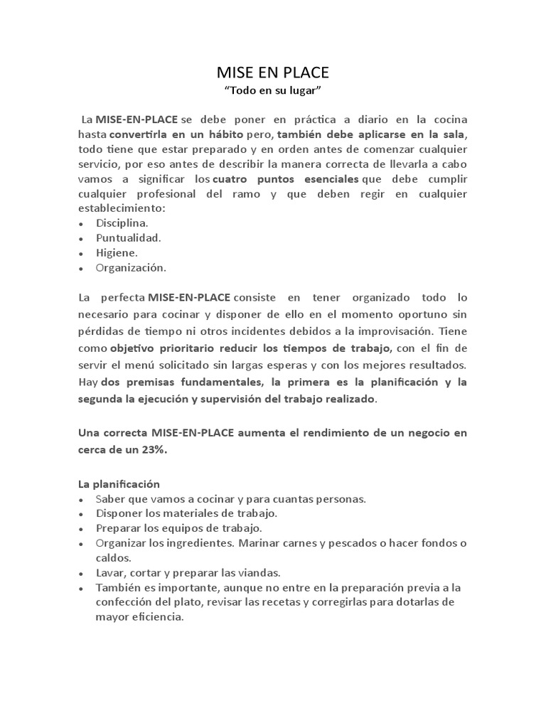 MISE EN PLACE | PDF