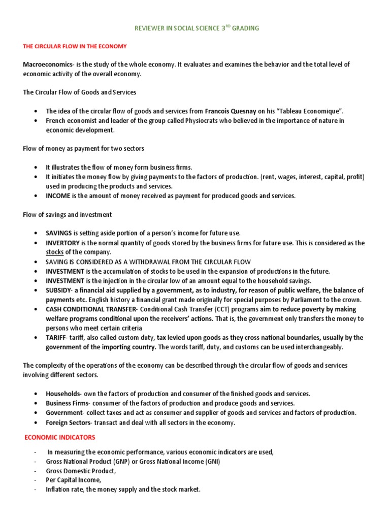Reviewer in Social Science 3RD Grading | PDF | Cost Of Living | Gross Domestic Product