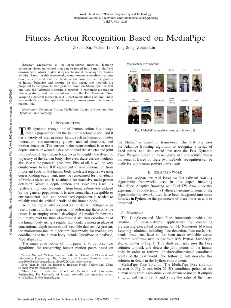 Fitness Action Recognition Based On Mediapipe | PDF | Statistical Classification | Applied ...