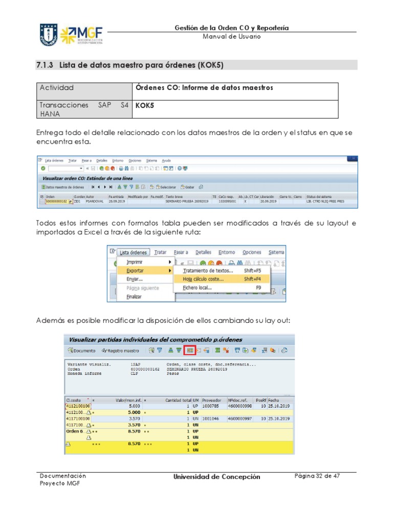 Informe de Datos Maestros en SAP KOK5 | PDF